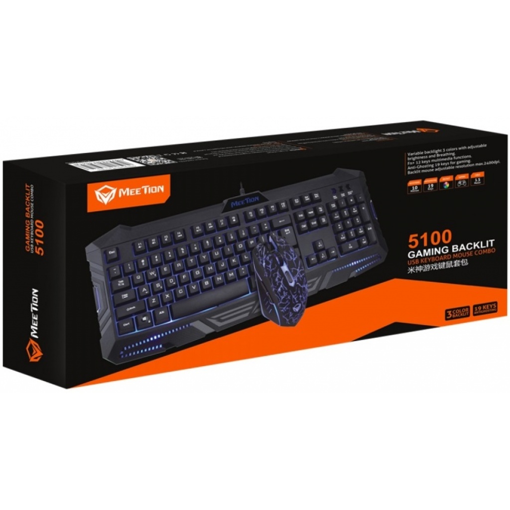 Combo de Teclado y Mouse Gamer MeeTion MT-5100 Retroiluminado Computación Perifericos y Accesorios K