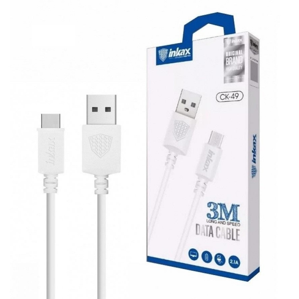 Cable Inkax CK-49 USB-C (Tipo C) a USB de 3 Metros 2.1A Blanco Accesorios Cables