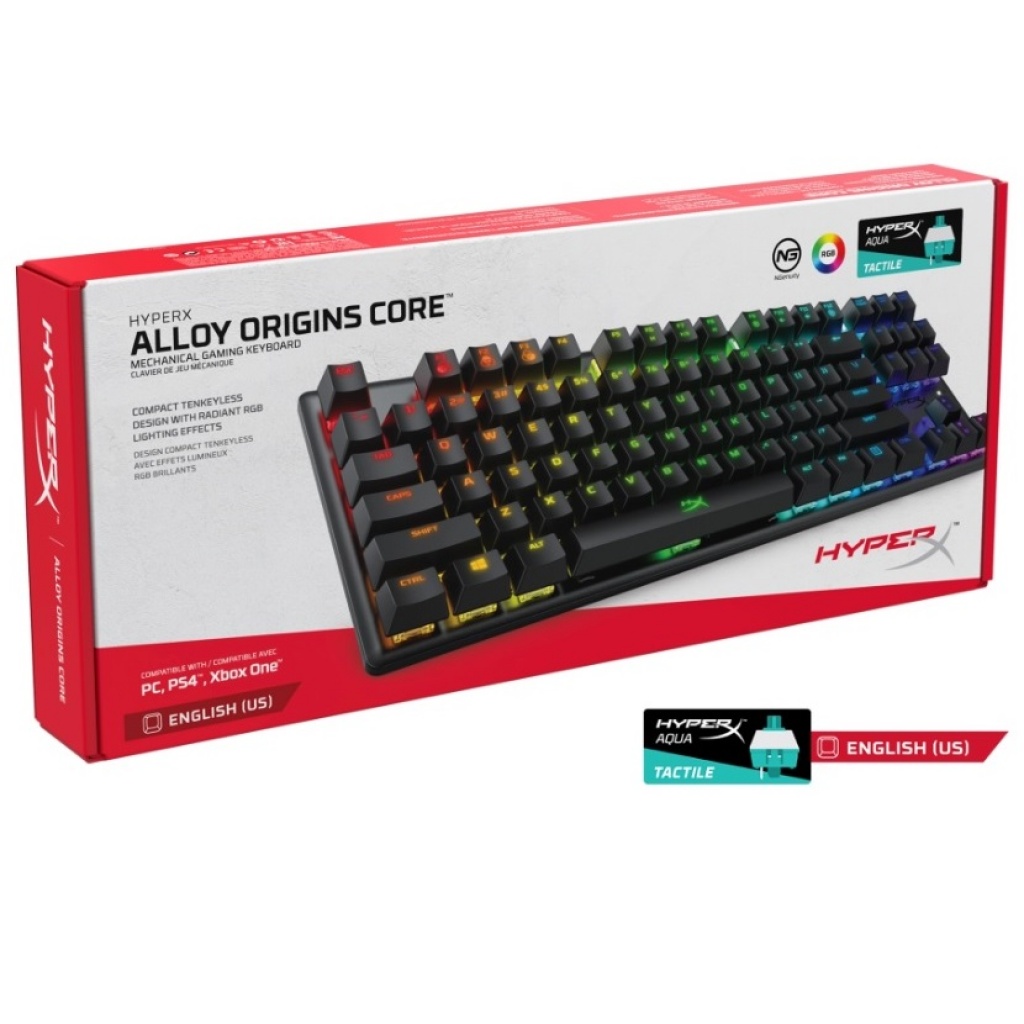 Teclado Gamer Mecanico TKL HyperX Alloy Origins Core Aqua Switch RGB 100% anti-ghosting N-key rollov