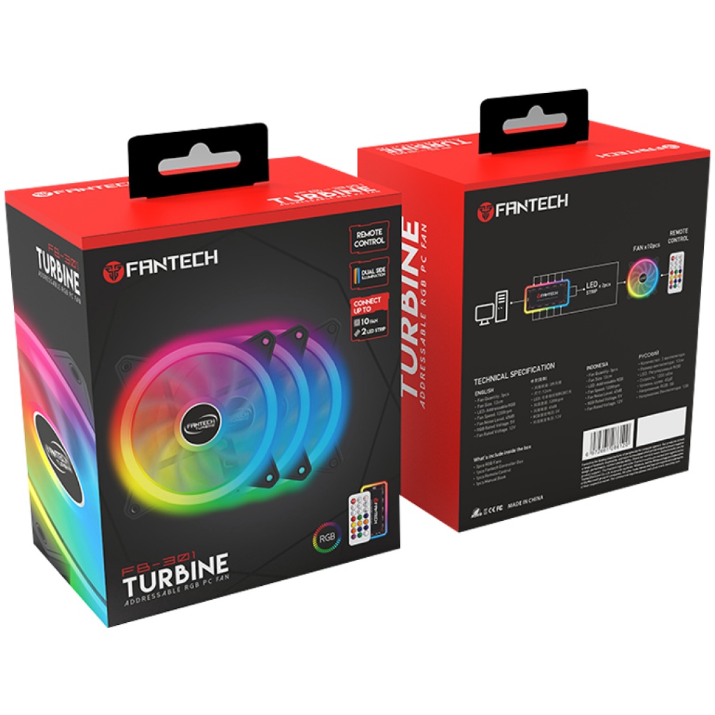 Kit De 3 Fanes RGB Fantech Turbine FB301 Para PC con HUB Controladora y ...